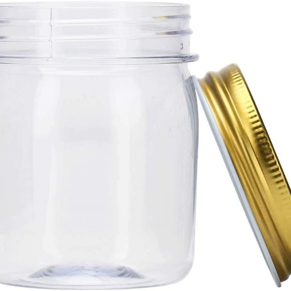 Kitchen | 8 Ounce Clear Plastic Jars With Gold Lids Refillable Round ...